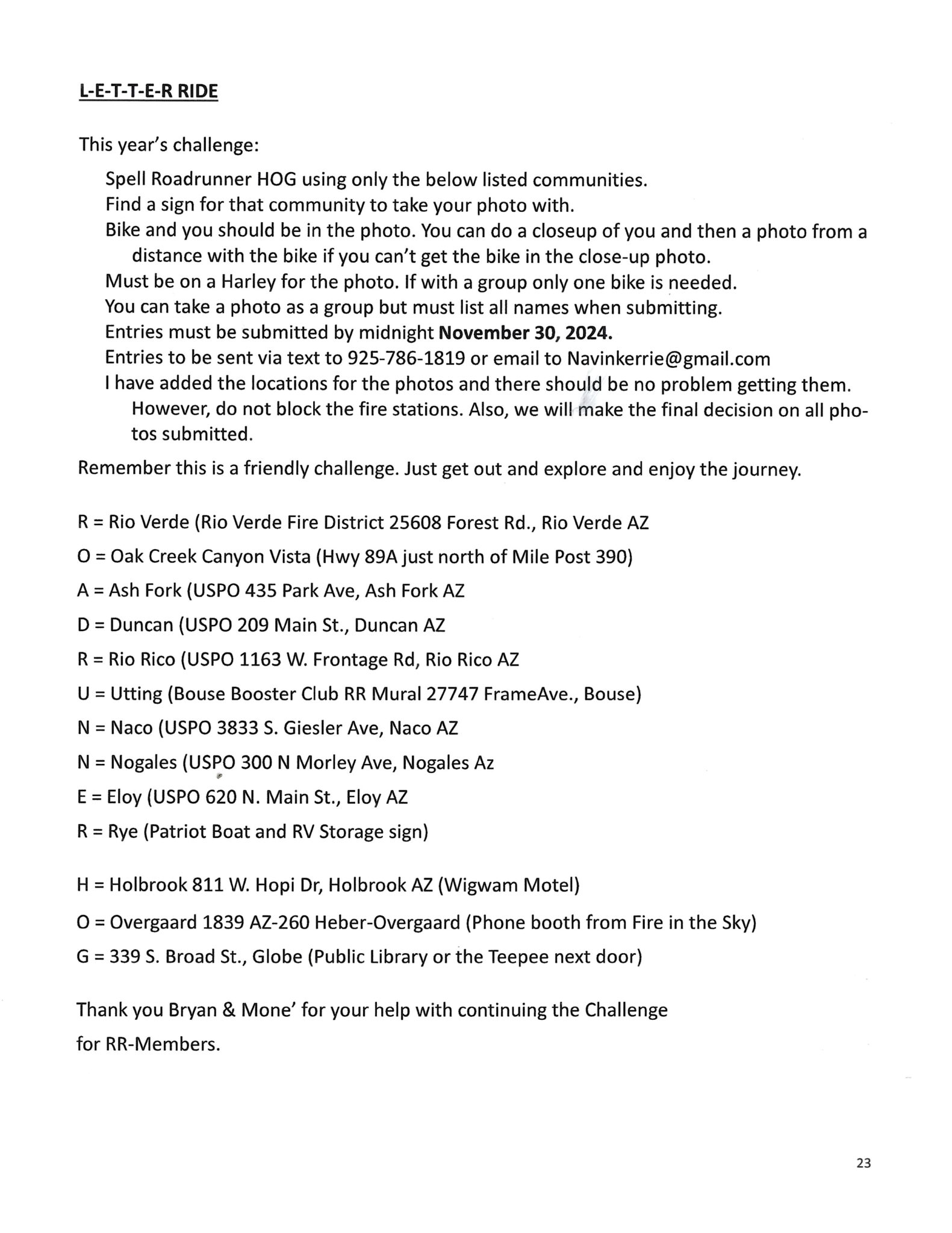 Upcoming Chapter Rides and Events – RoadRunner H.O.G. Chapter 5112